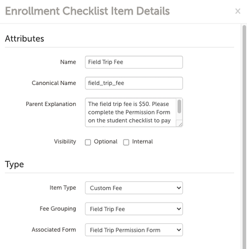 Custom Form Fee Management – SchoolAdmin