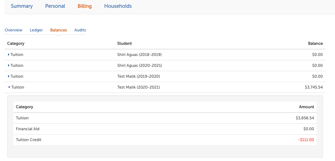Billing Categories – SchoolAdmin