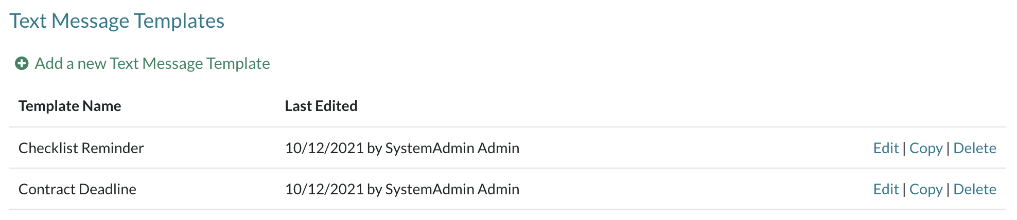 Text Message Templates – SchoolAdmin