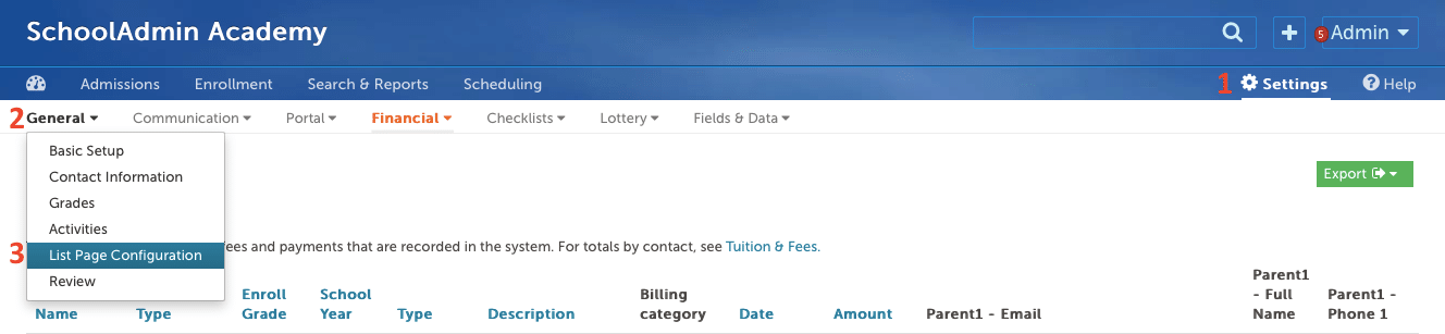 Financial Line Items Report – SchoolAdmin