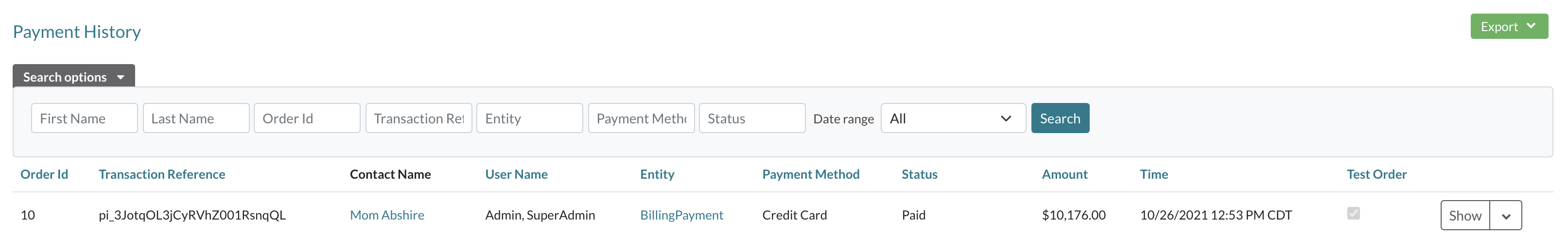 Payment History Report – SchoolAdmin