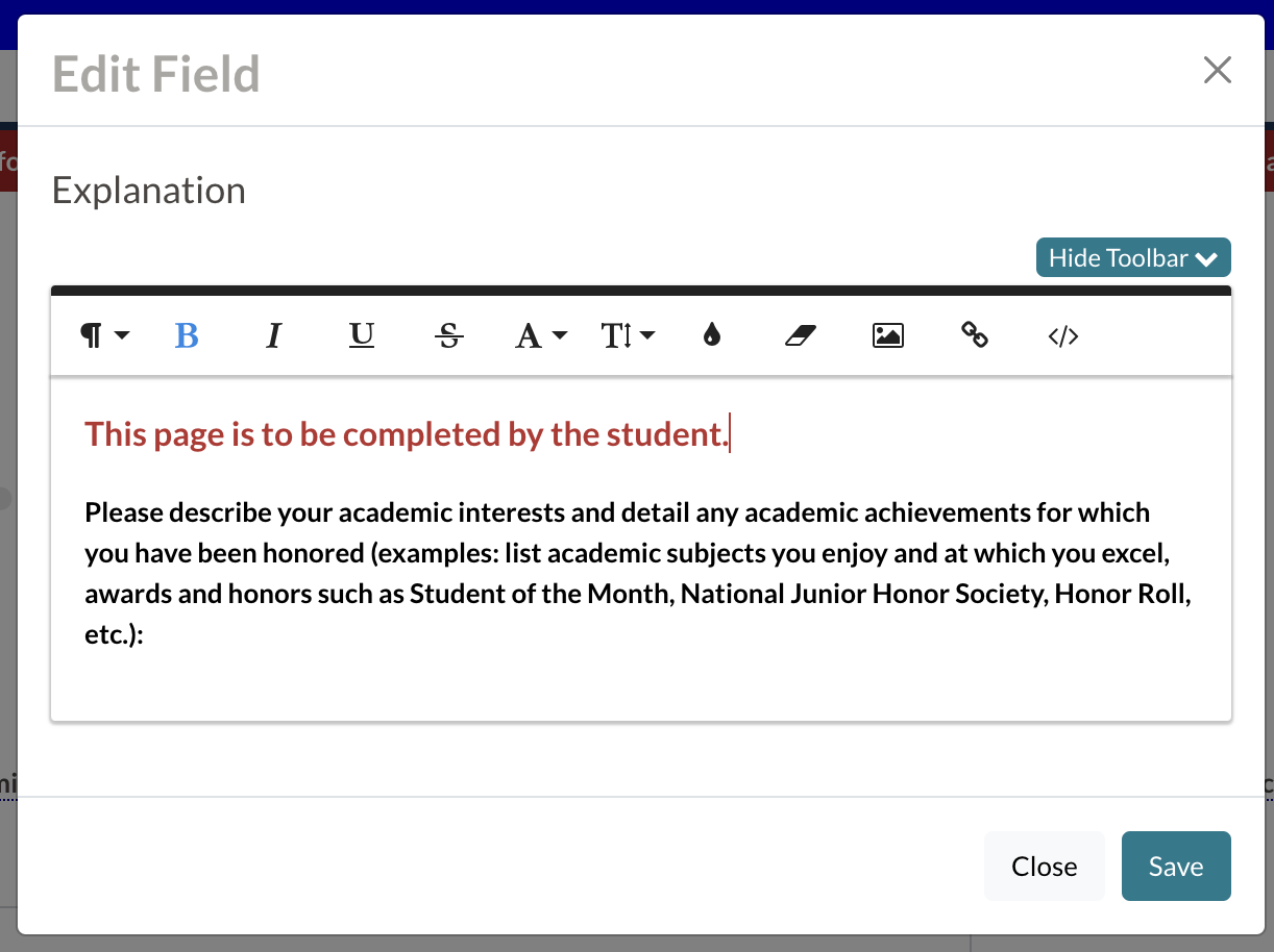 Forms: Basic Form Editor (Text Edits) – Finalsite Enrollment